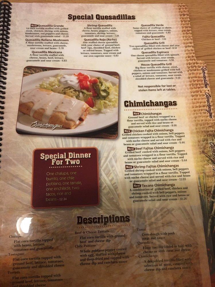 Menu at El Agavero Mexicano restaurant, Mount Airy