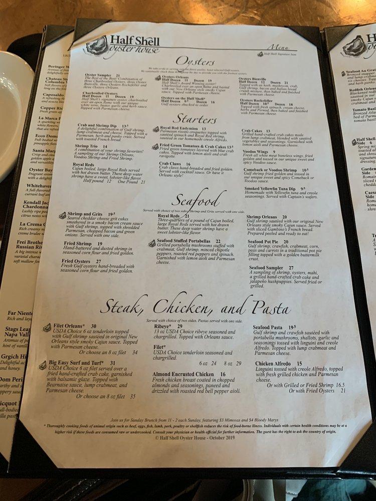 Menu at Half Shell Oyster House Trussville restaurant, Trussville