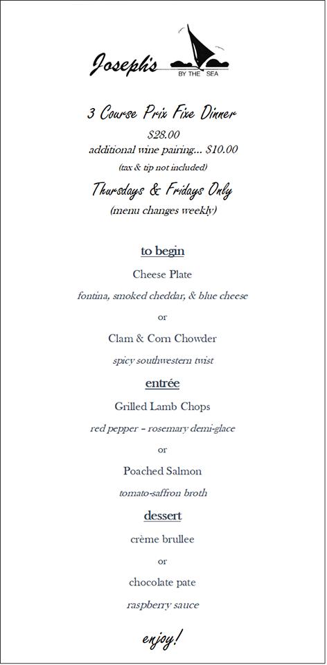 Menu at Joseph's By the Sea pub & bar, Old Orchard Beach