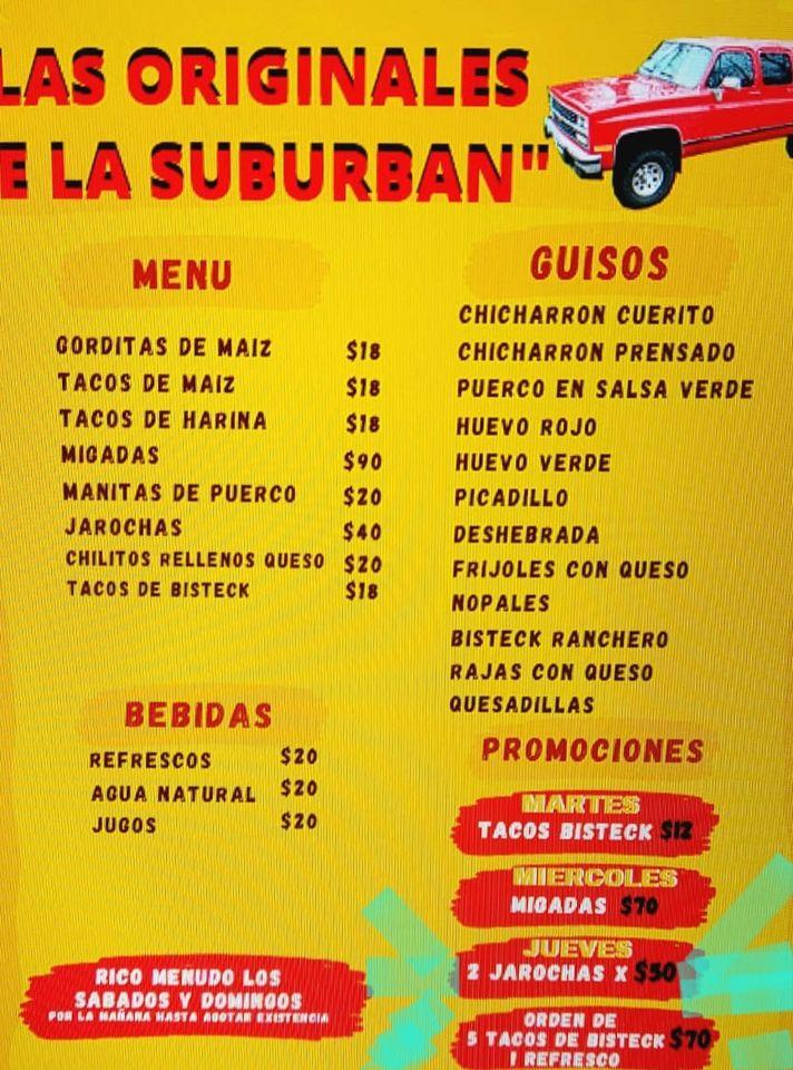 Menu at Las Originales De La Suburban restaurant, Matamoros