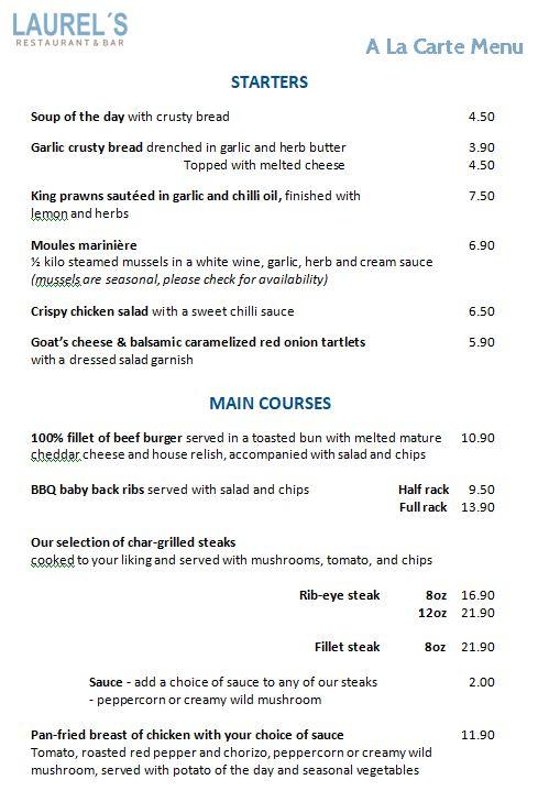 Menu at Laurel’s Restaurant & Bar, Quesada