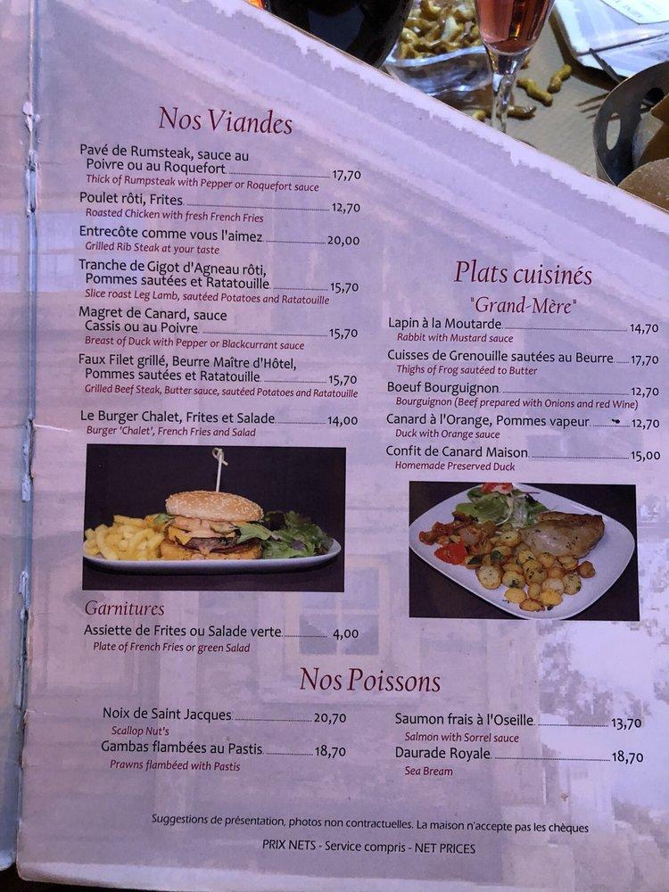 Menu at Le Chalet Saint-Michel restaurant, Paris, 43 Rue de la Harpe