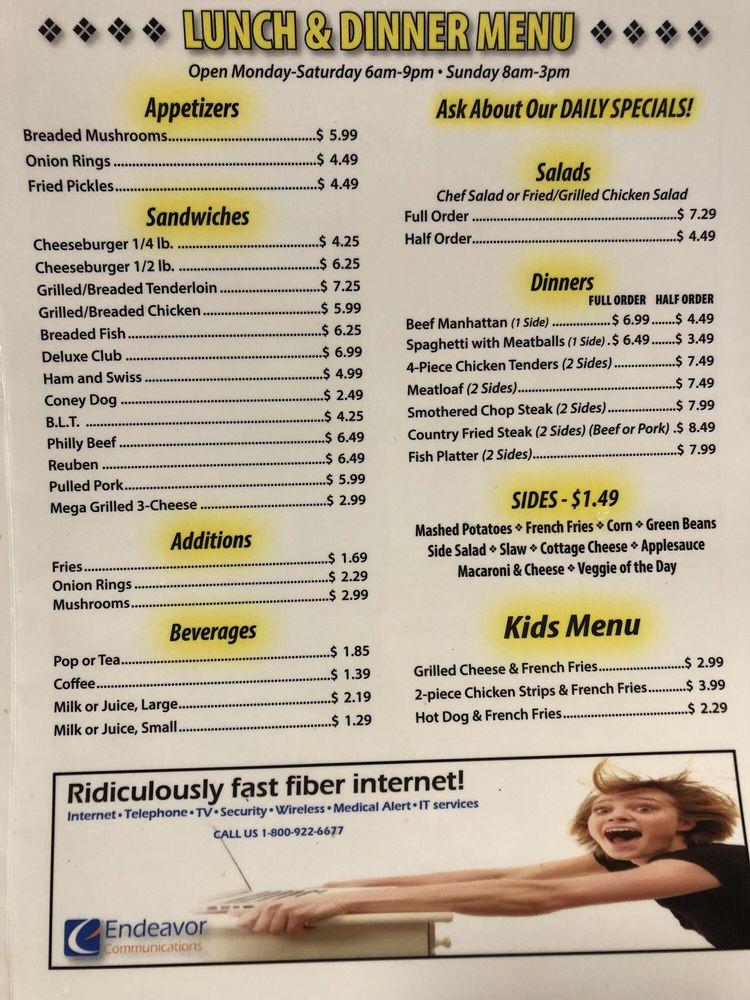 Menu at Lou's Diner restaurant, Cloverdale