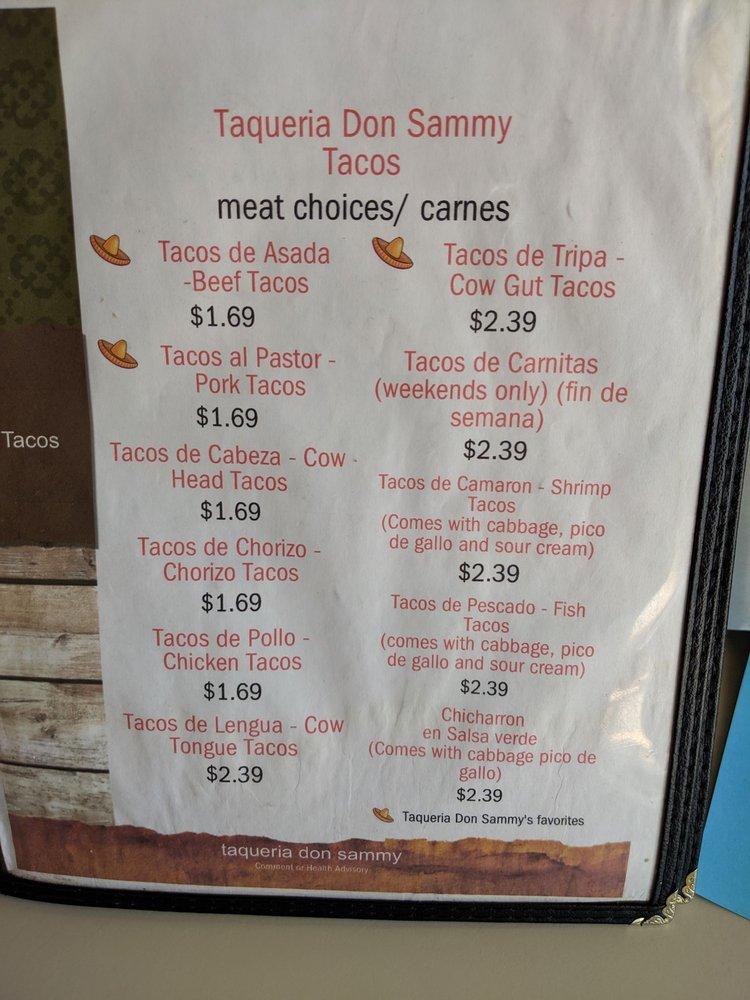 Menu at TAQUERIA DON SAMMY restaurant, Orland