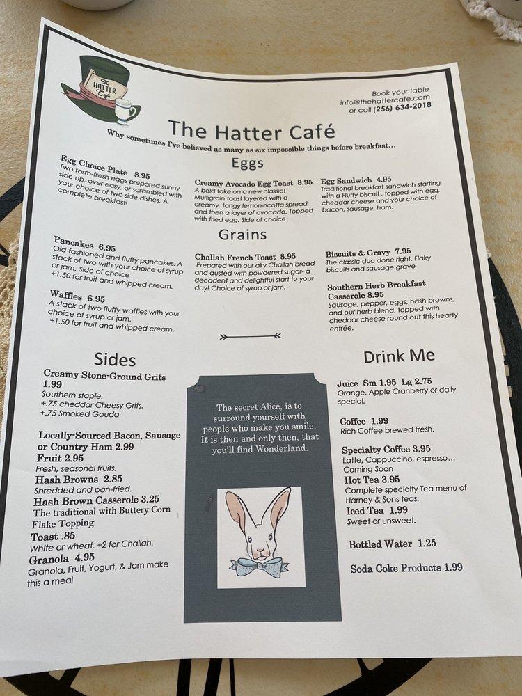 Menu at The Hatter Cafe, Mentone