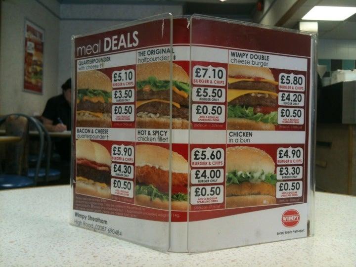 Menu at Wimpy fast food, London, 160 Streatham High Rd