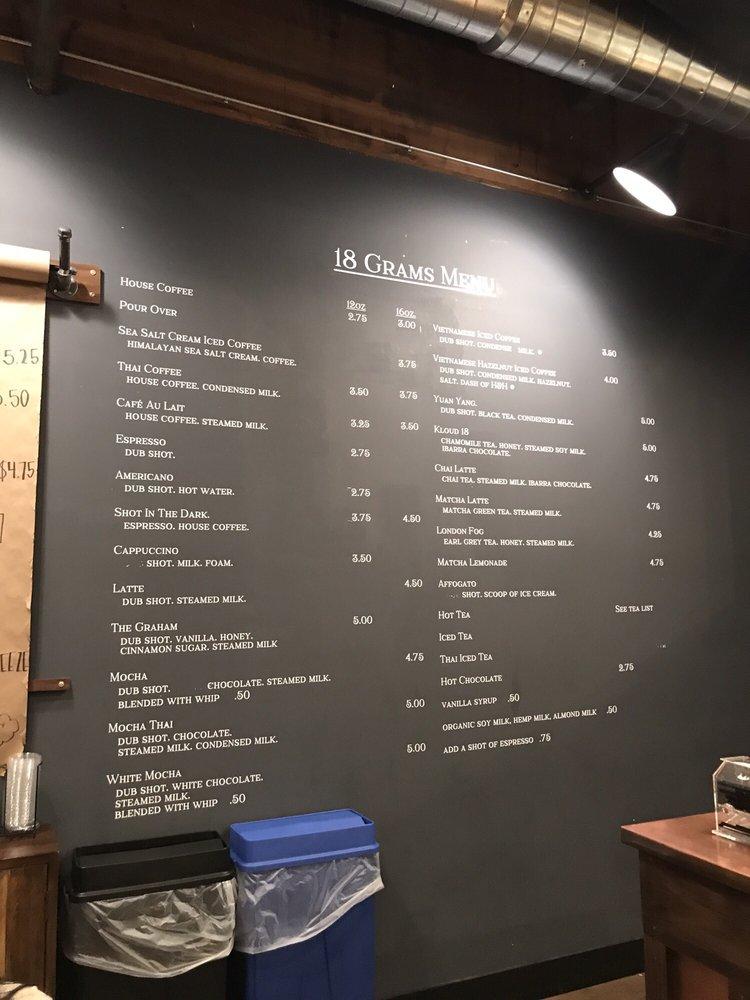Menu at 18 Grams Coffee & Tea cafe, Elk Grove