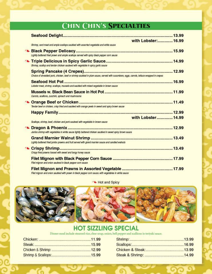 Menu at Chin Chin restaurant, Sparks