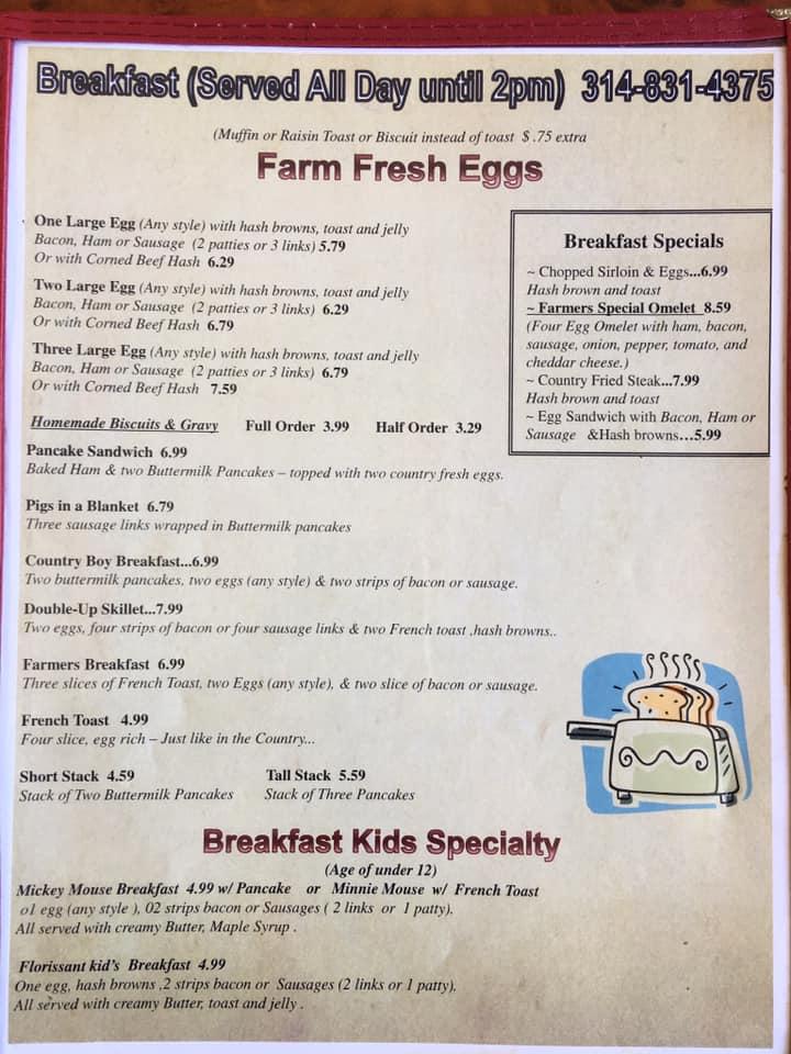 Menu at Florissant City Diner restaurant, Florissant