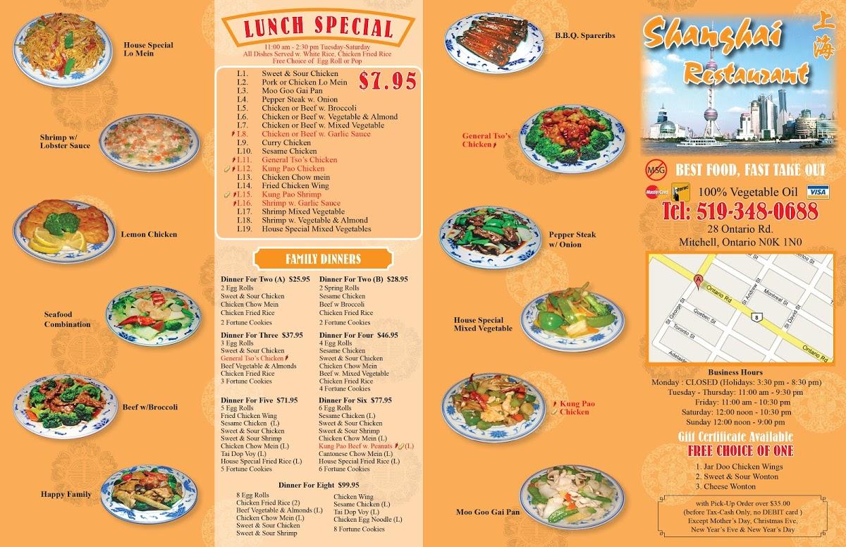 Menu at Shanghai Restaurant, Mitchell
