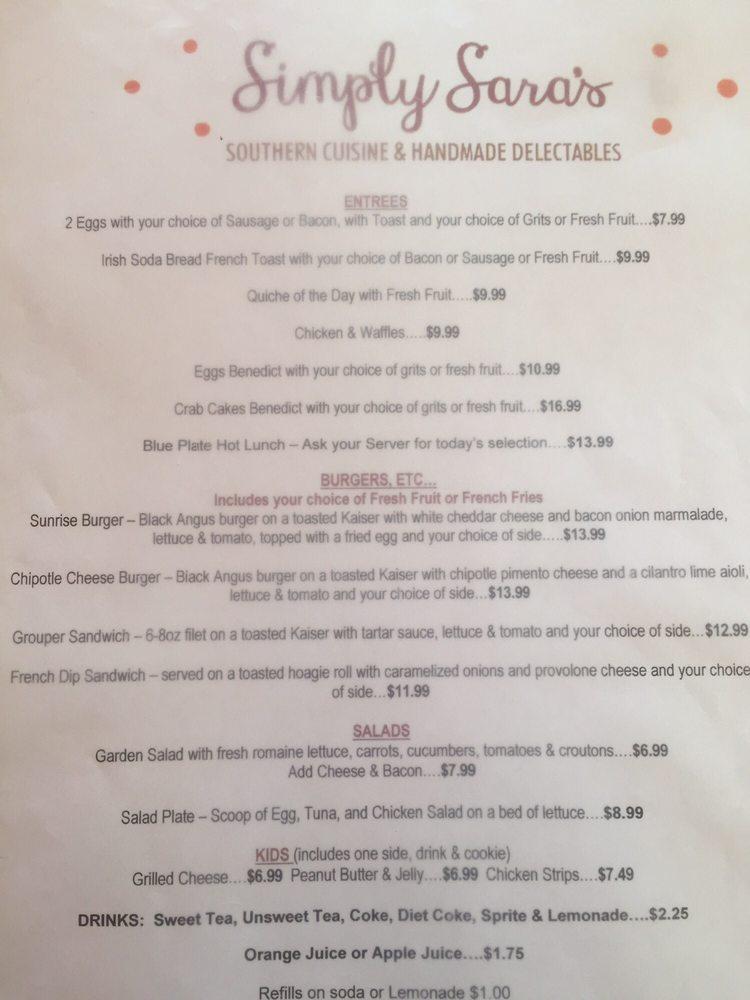 Menu at Simply Sara's desserts, Jacksonville, Corinthian Ave