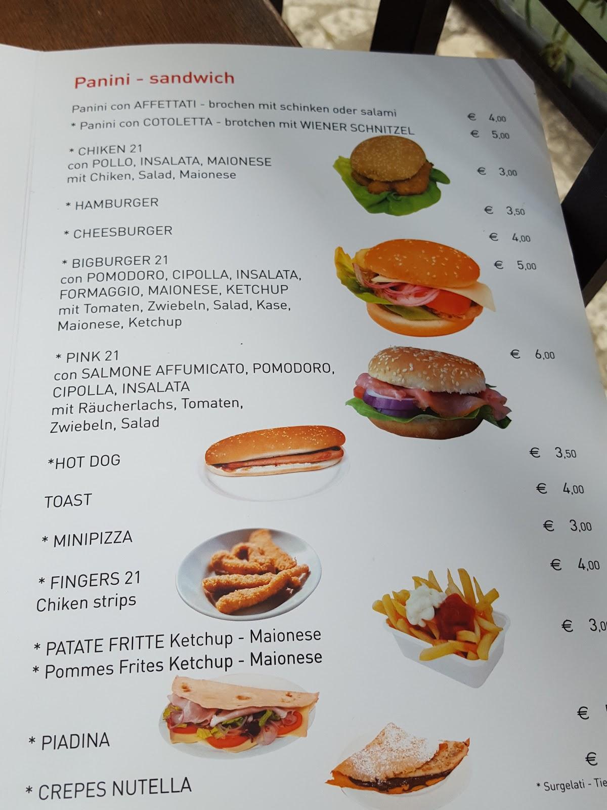 Menu at Bar 21, Pieve Vecchia