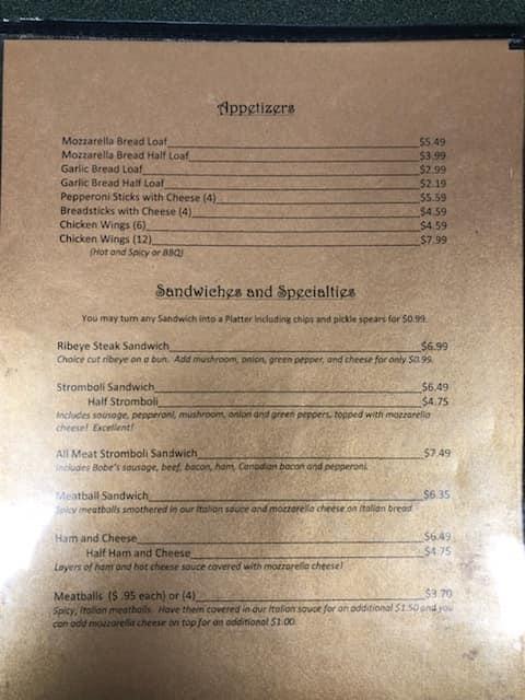 Menu at Nicole's Restaurant, Bicknell