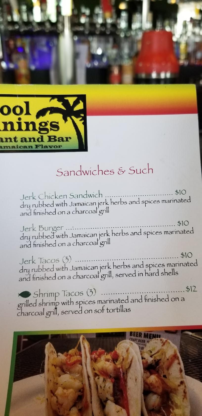 Menu at Cool Runnings Restaurant & Bar, Michigan City, 501 Center St