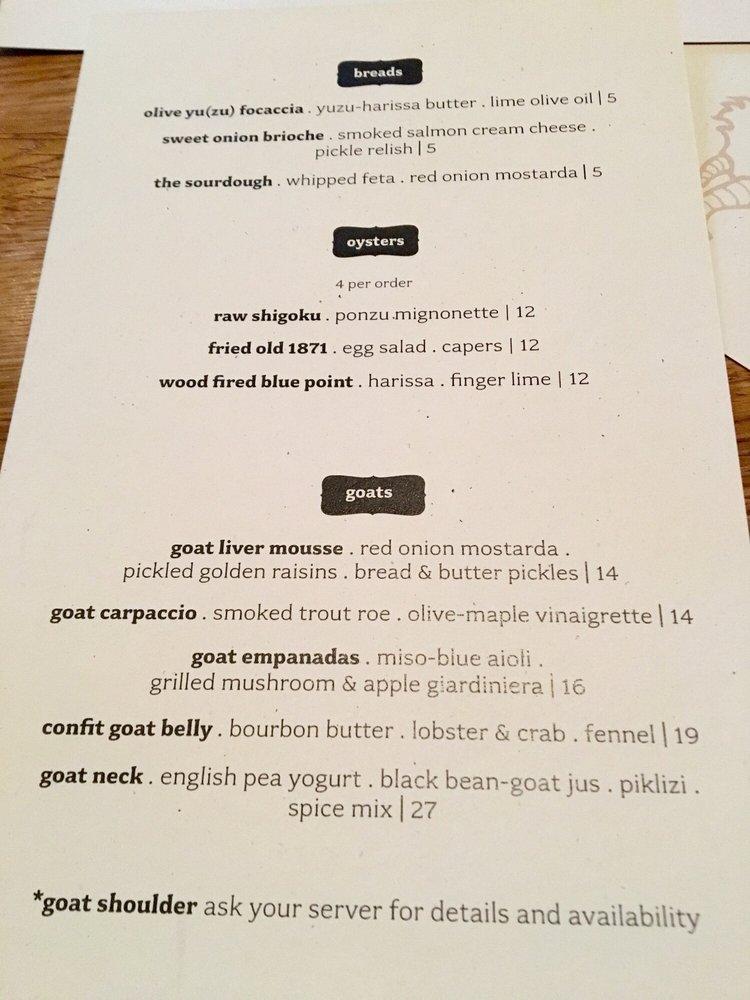 Menu at Girl & The Goat restaurant, Chicago