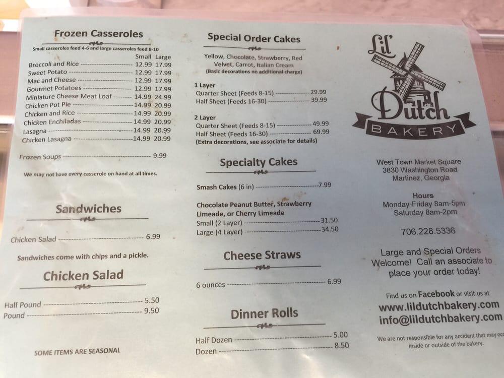 Menu at Lil' Dutch Bakery, Augusta