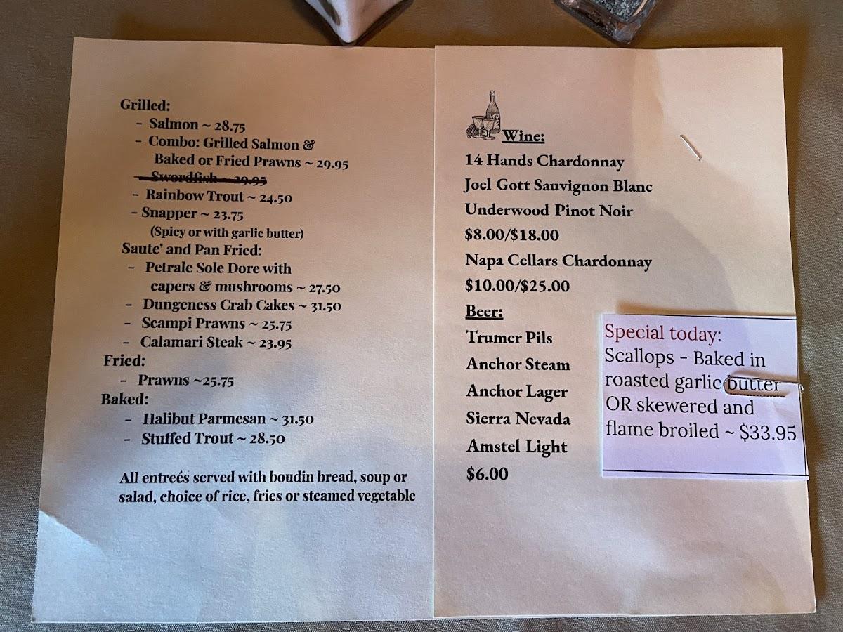 Menu at Pacific Cafe, San Francisco