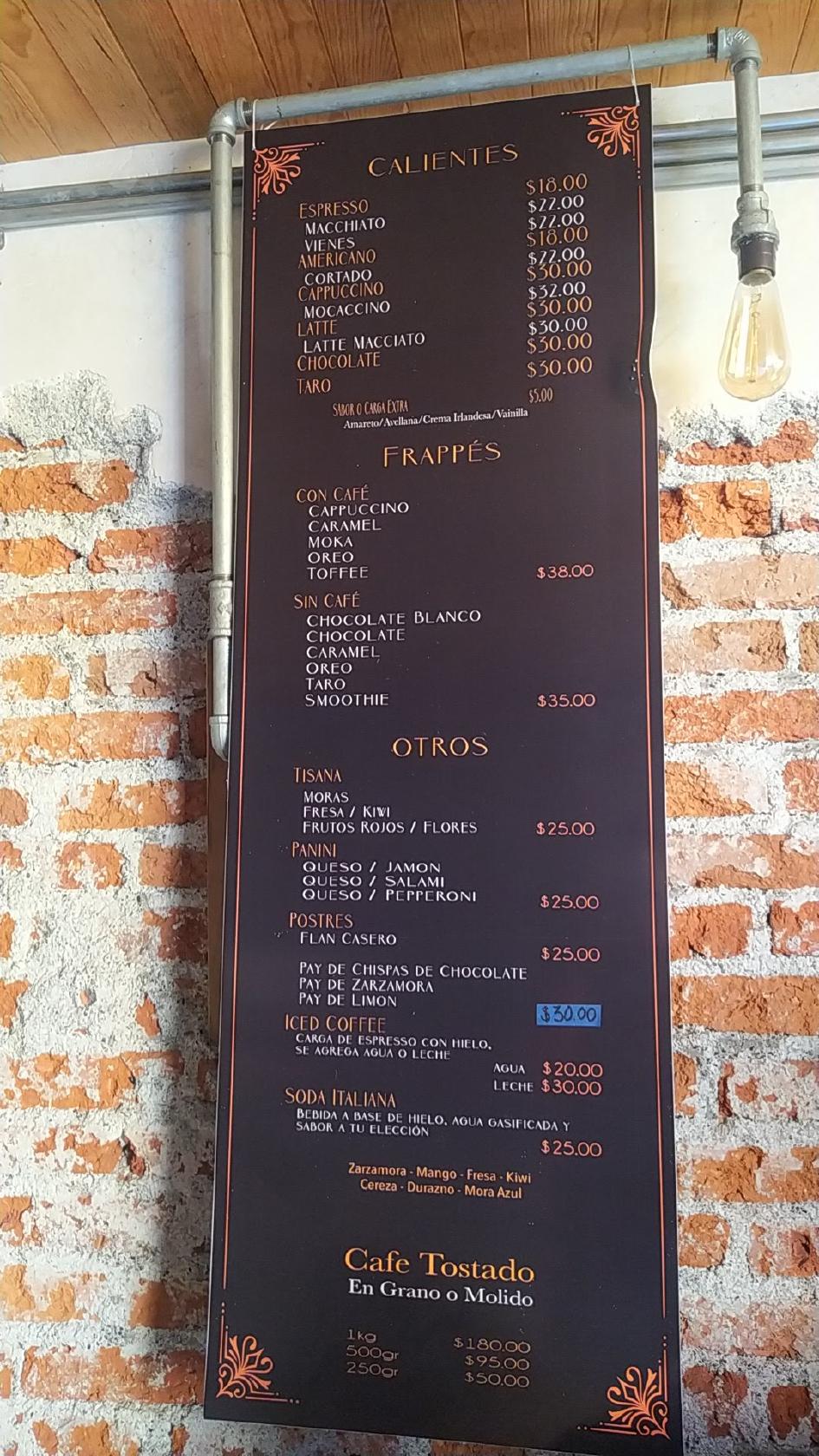 Menu at Piña Coffee Shop - Venta de café, Morelia