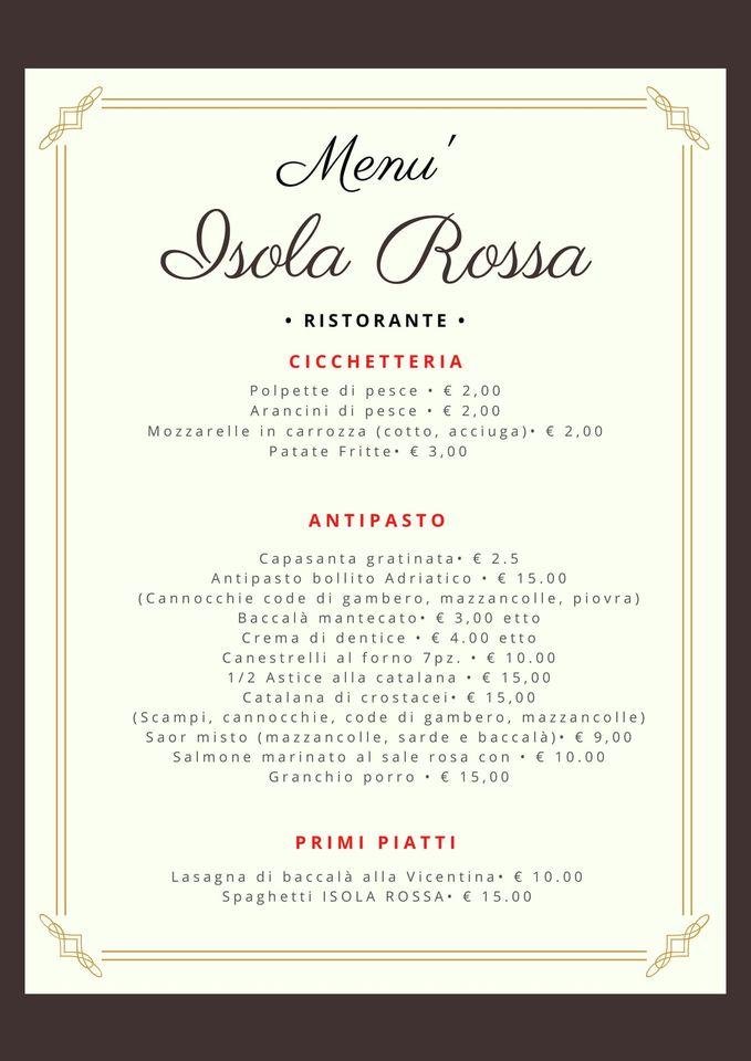 Menu da Ristorante Isola Rossa, Mira