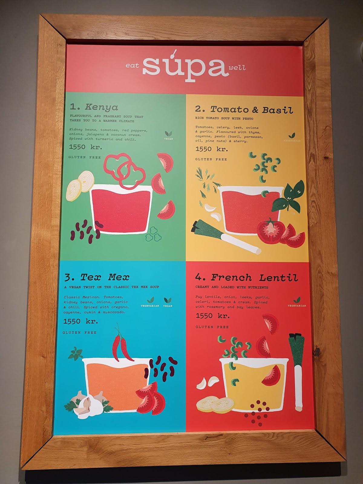 Menu at Supa Geysir restaurant, Iceland