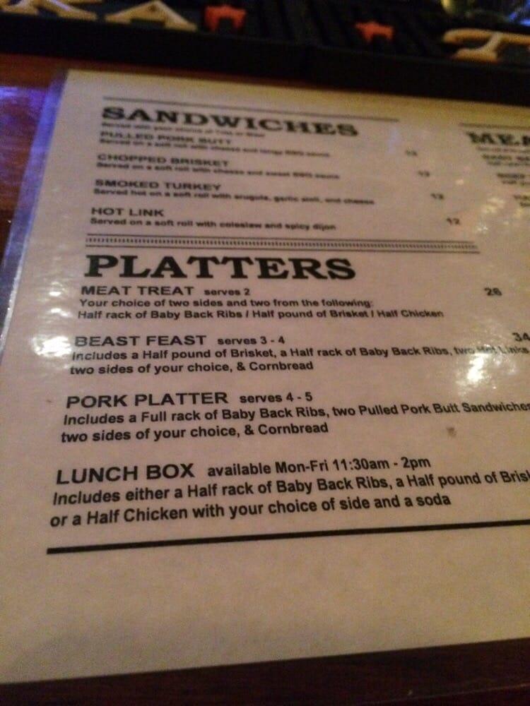 Menu at Tank House BBQ & Bar, Sacramento