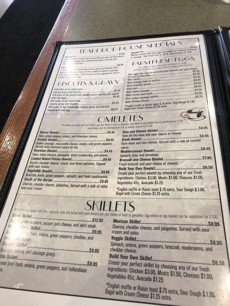 Menu at Teardrop Restaurant, Minooka