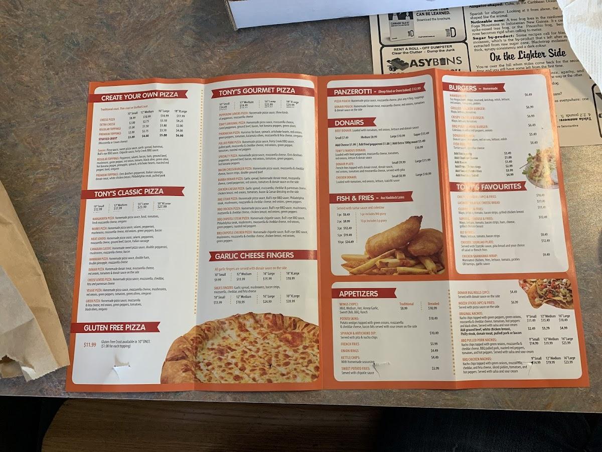 Menu at Tony Pepperoni Gourmet Pizza - Fredericton North Side pizzeria ...