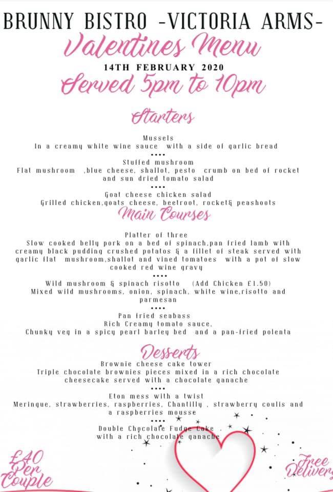 Menu at Victoria Arms restaurant, Hartlepool