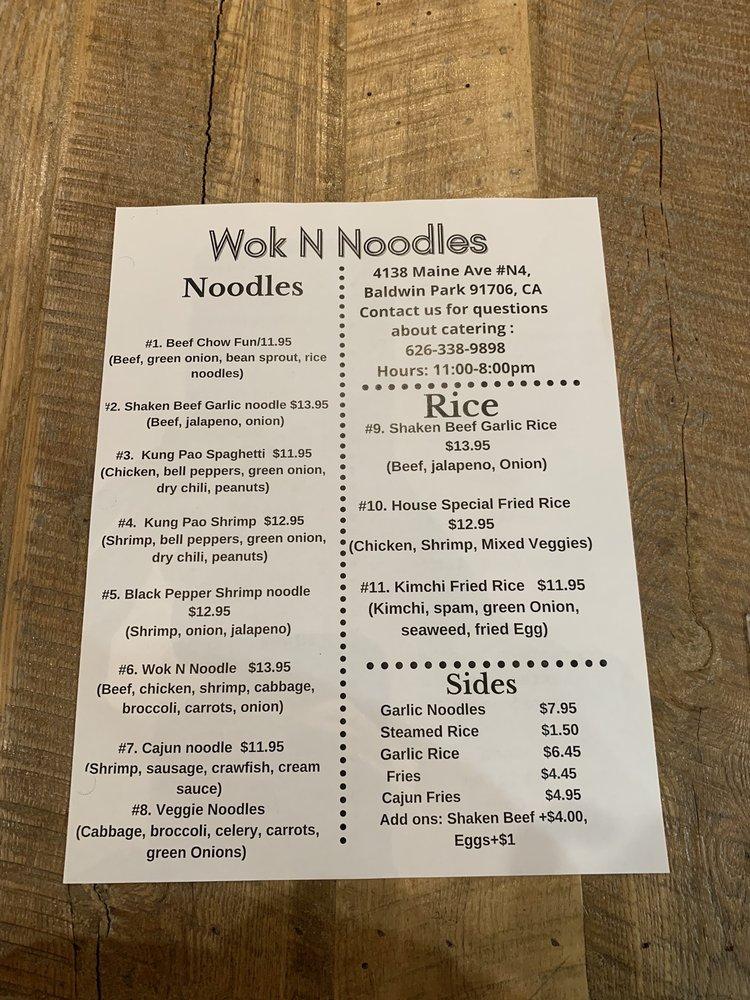 Carta del pub y bar Wok N Noodles, Baldwin Park