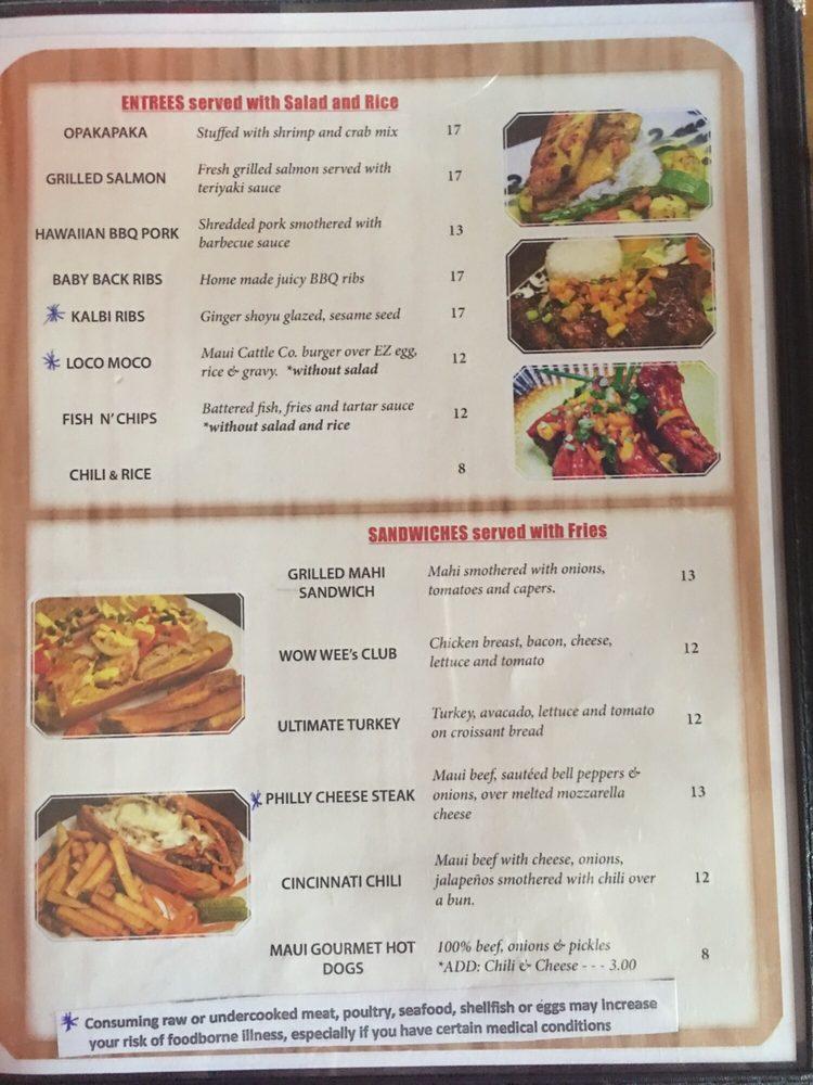 Menu at Wow-Wee Maui's Kava Bar and Grill, Kahului