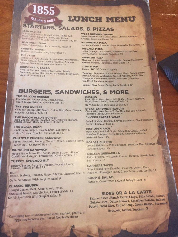 Menu at 1855 Saloon and Grill pub & bar, Cottage Grove