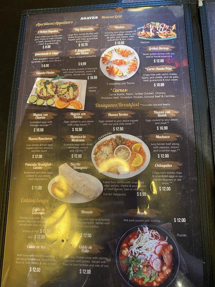 Menu at Agaves Mexican Grill restaurant, Merced