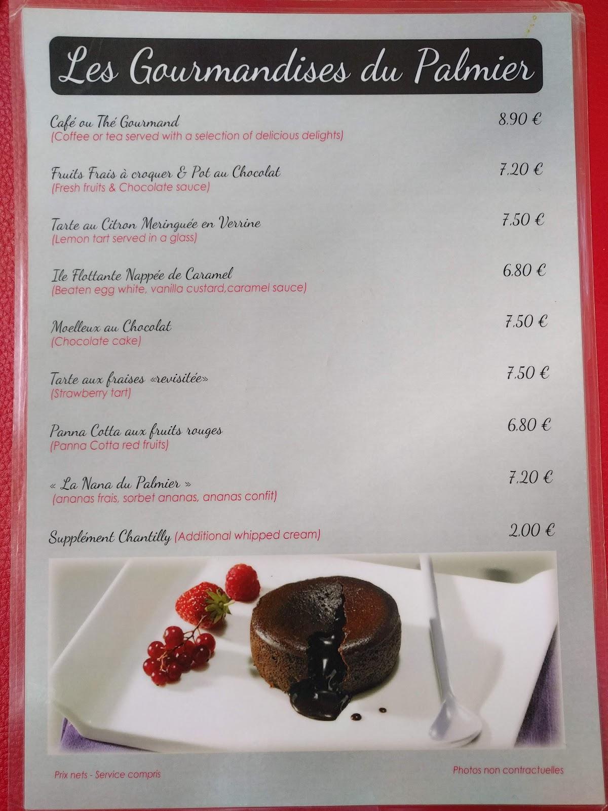 Menu au Le Palmier d'Or restaurant, Agde