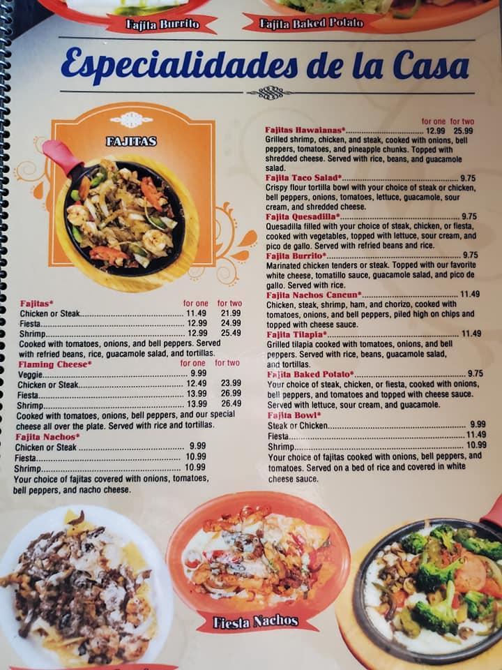 Menu at Los Arcos restaurant, Albertville, US-431