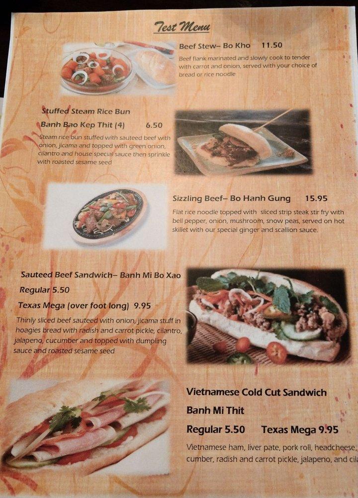 Menu at Pho 84 restaurant, Amarillo