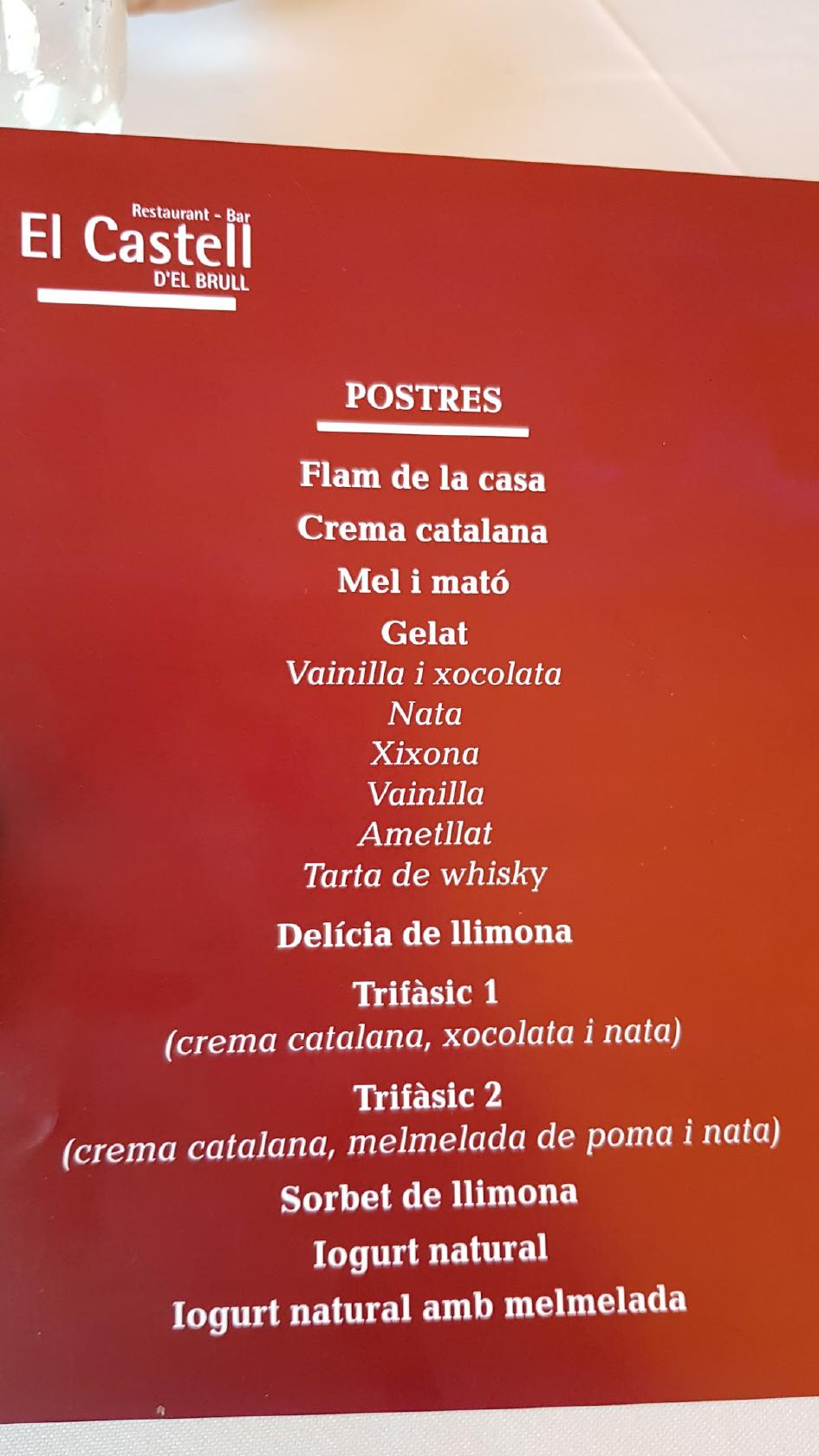 Carta de Restaurant El Castell del Brull, Brull