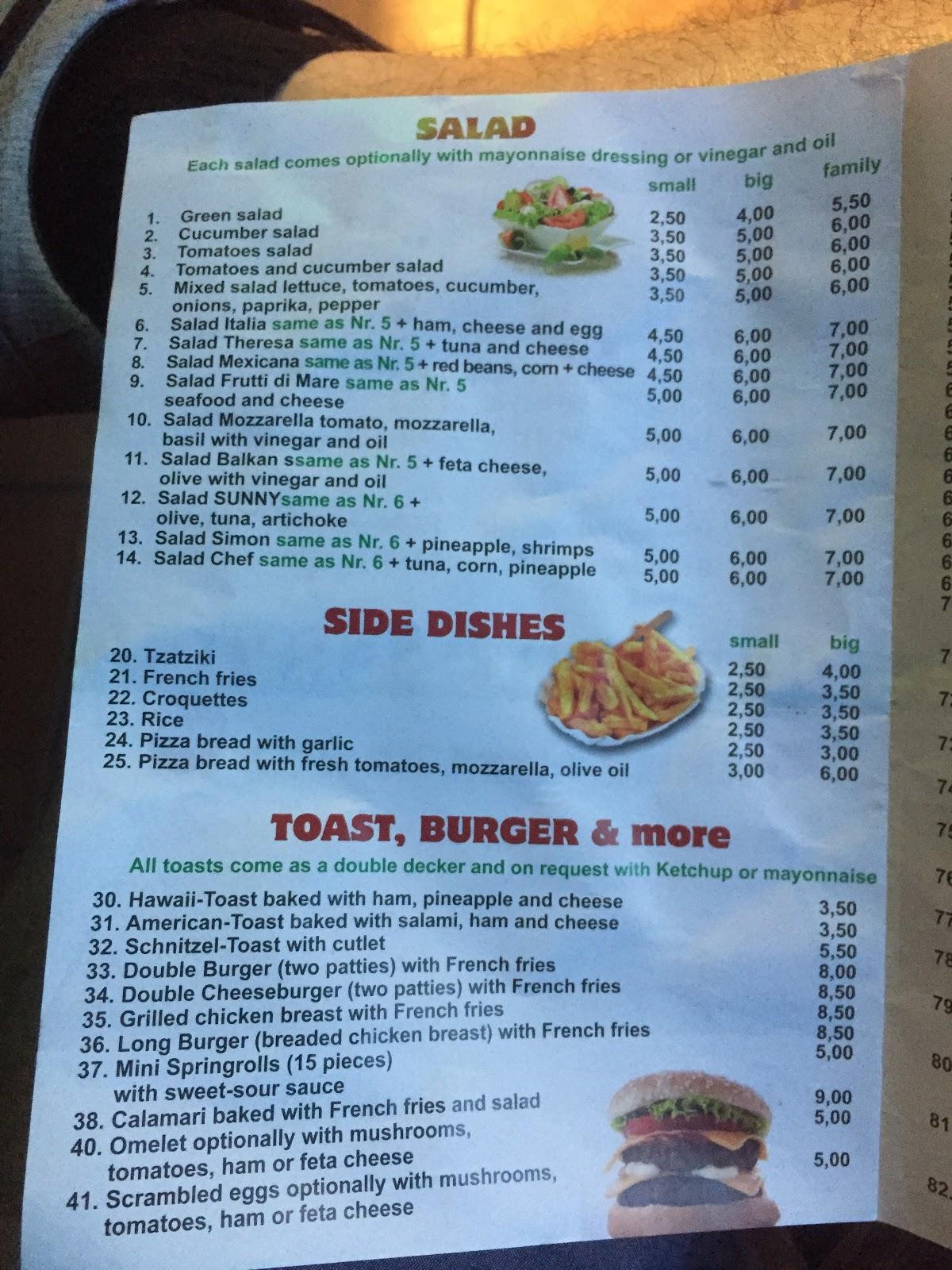 Menu au Sunny Pizza-Service, Bad Windsheim