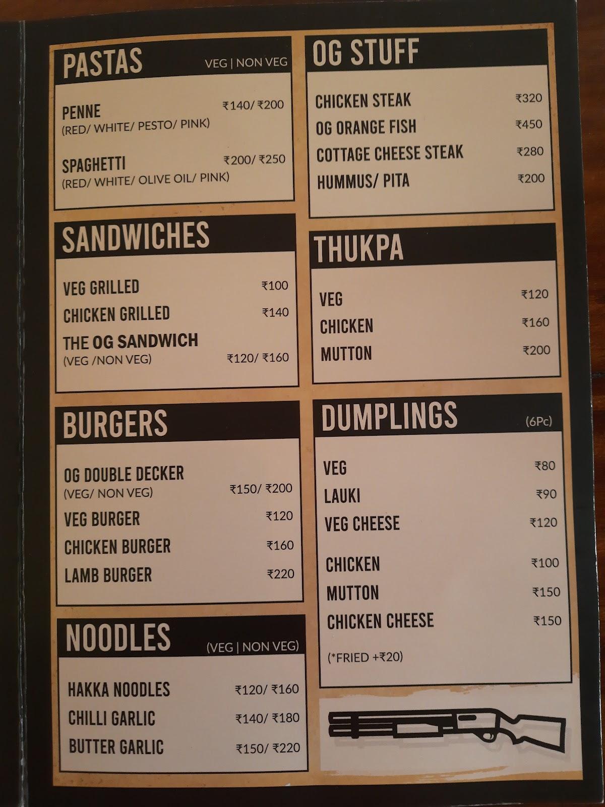 Menu at The OG Cafe, Dehradun
