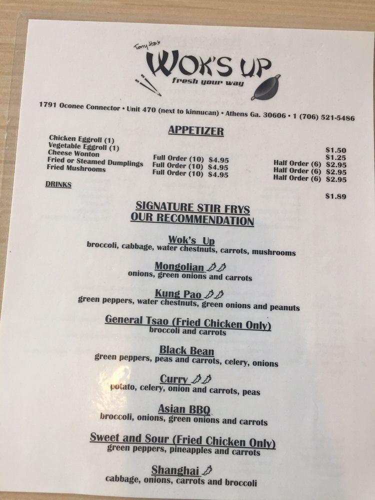 Menu at Wok's Up restaurant, Athens, Oconee Connector #470