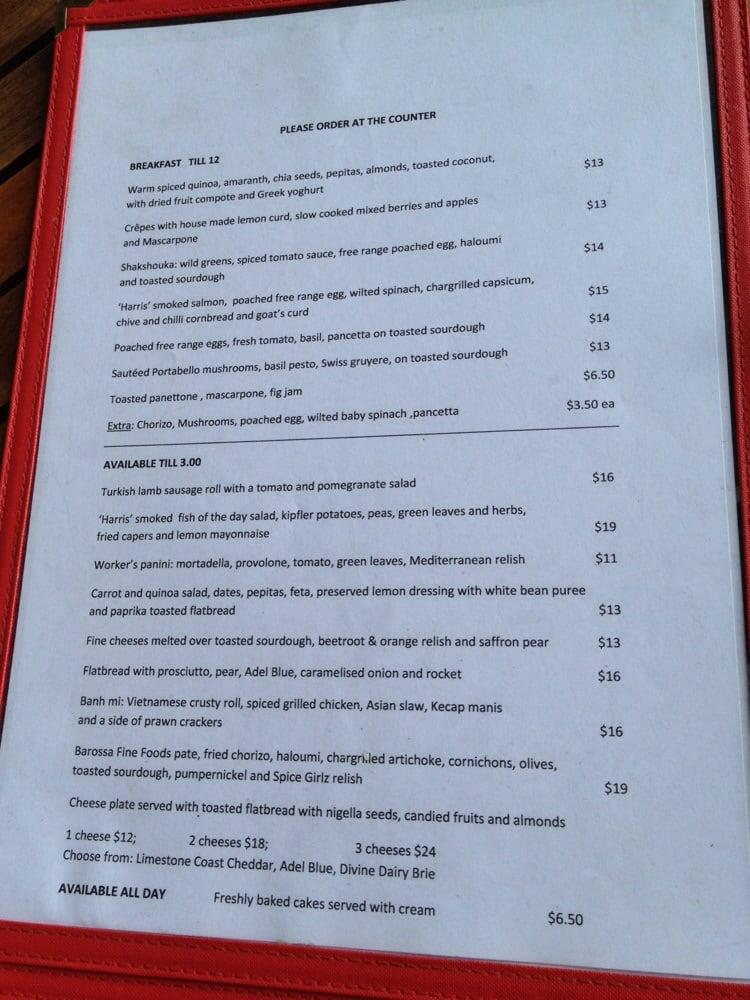 Menu at 3 Monkeys restaurant, Willunga