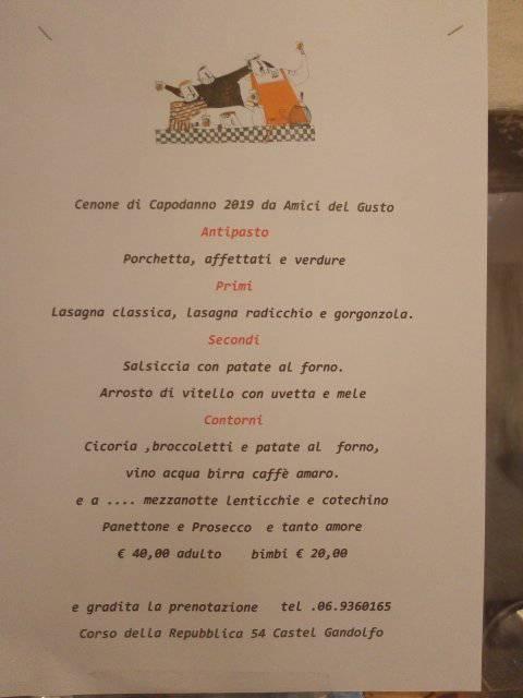Menu da Amici Del Gusto ristorante, Castel Gandolfo