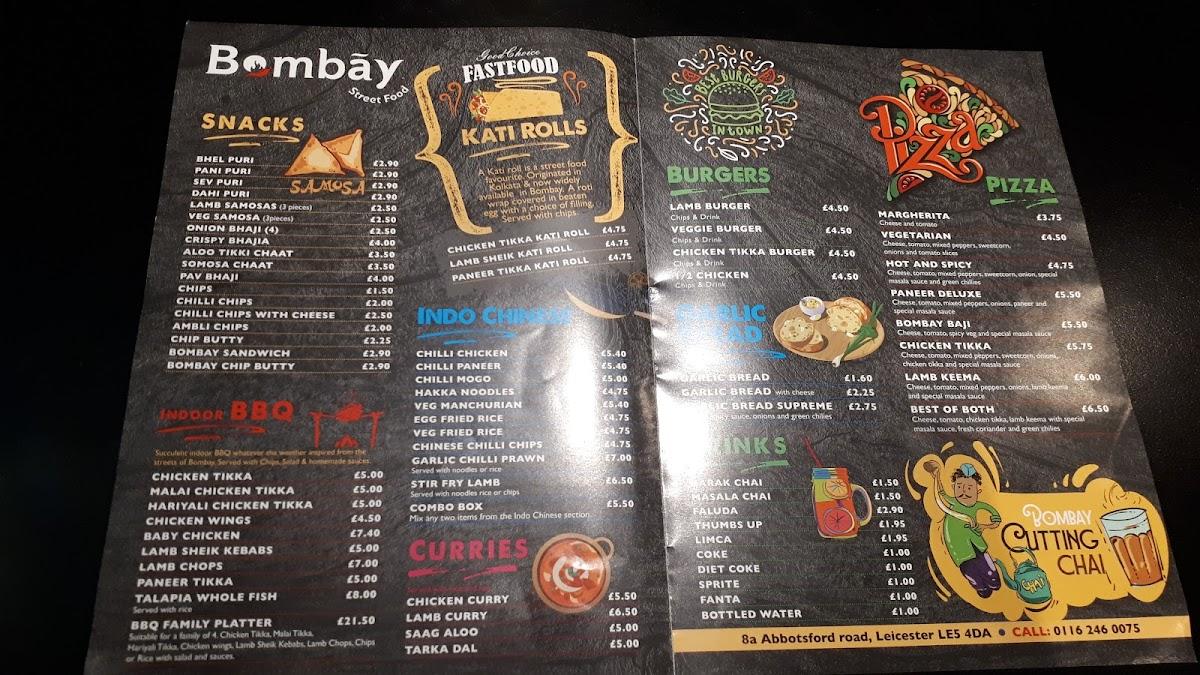 Menu at Bombay Street Food restaurant, Leicester