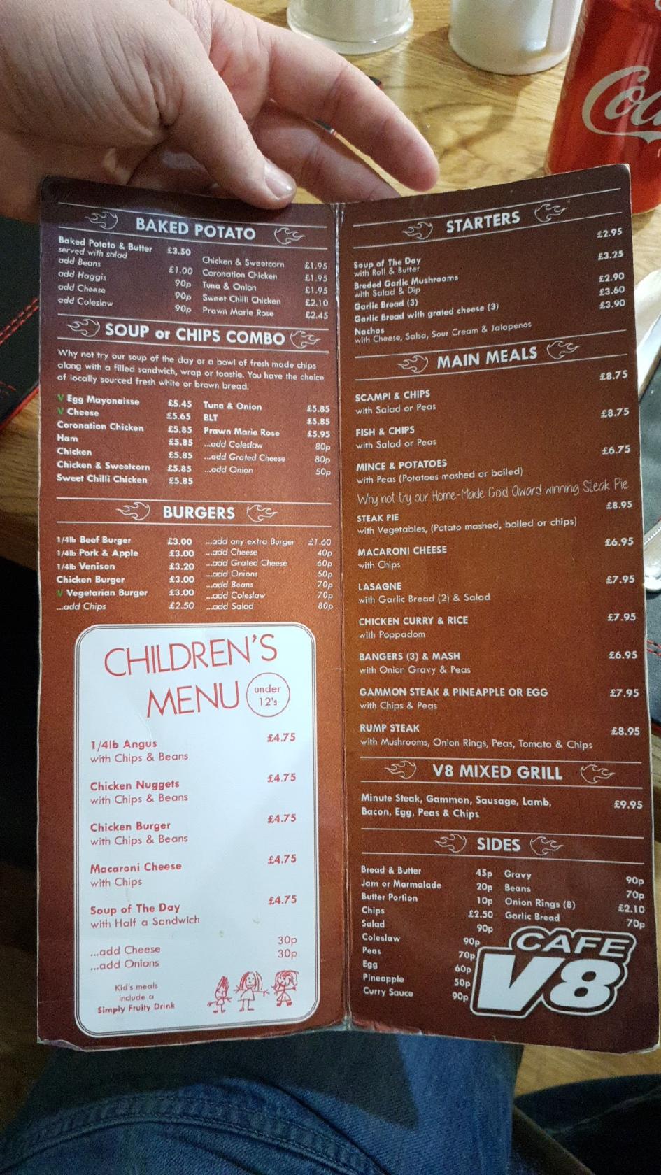 Menu at Cafe V8, Inverness