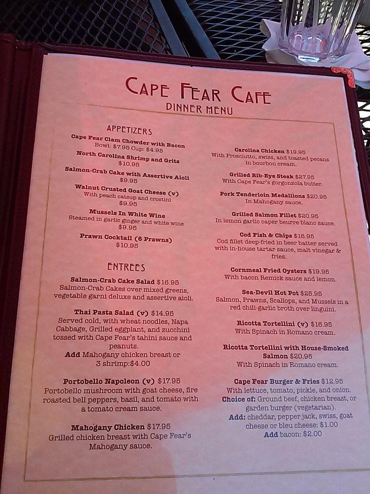 Menu at Cape Fear Café restaurant, Duncans Mills