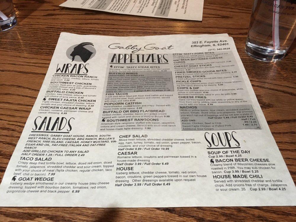 Menu at Gabby Goat American Pub & Grill, Effingham