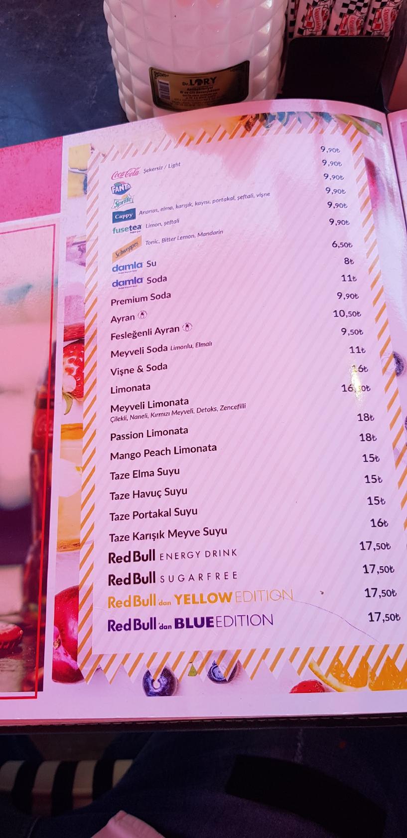 Menu at Happy Moon’s Lara, Antalya, Fener