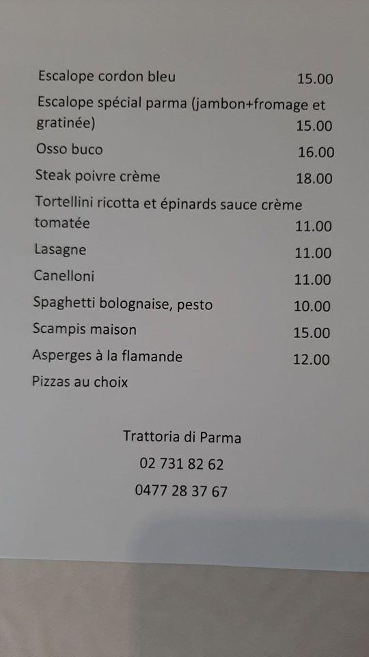 Menu au La Trattoria Di Parma, Wezembeek-Oppem