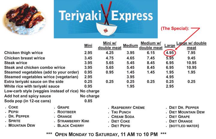 Menu at Teriyaki Express restaurant, Rexburg, 100 W 4th S