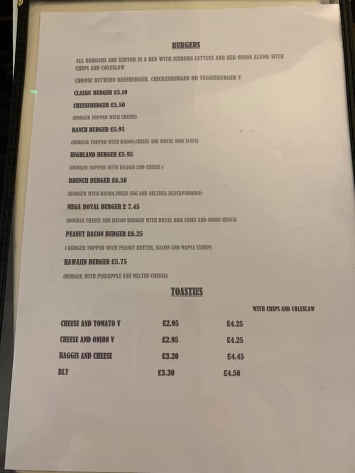 Menu at The City Royal Bar, Brechin