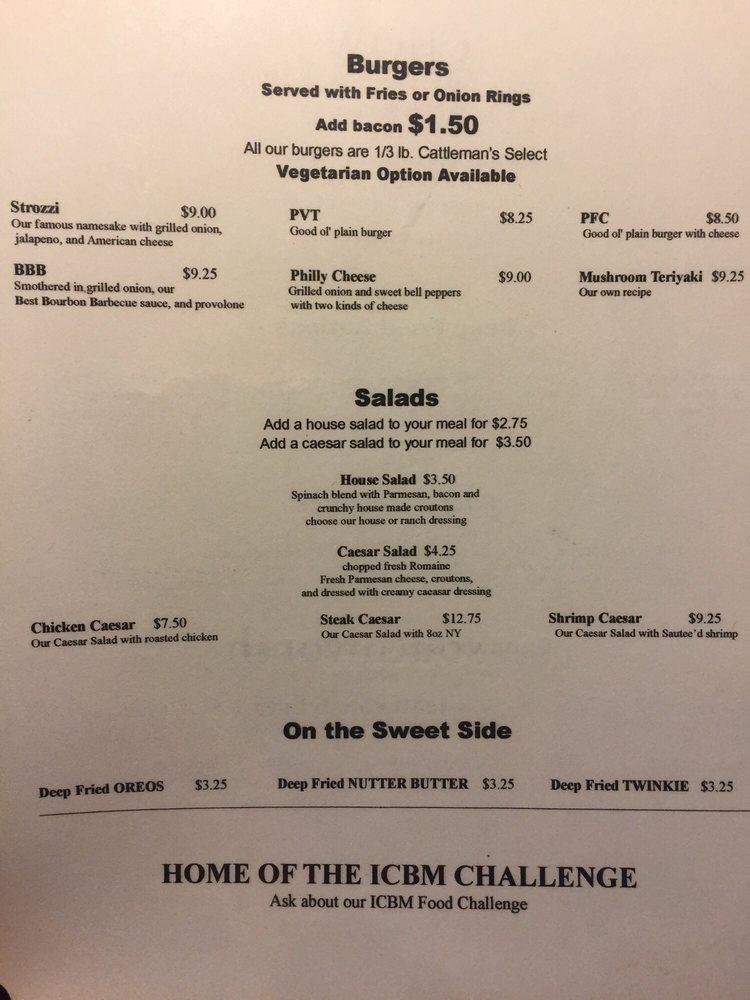 Menu at VFW pub & bar, Beatty
